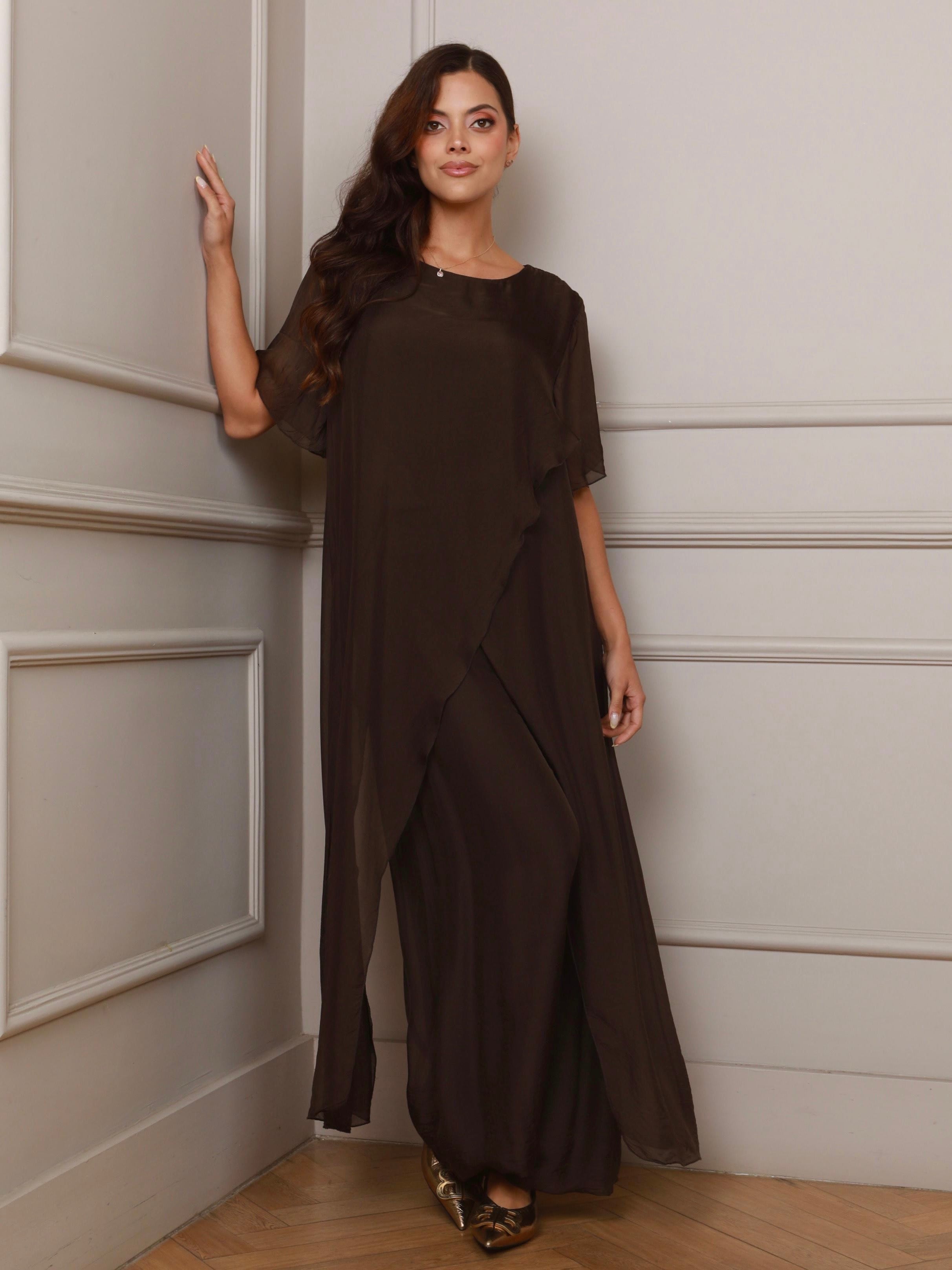 Sabina 2 Piece Silk Dark Chocolate Set – Beashion Boutique